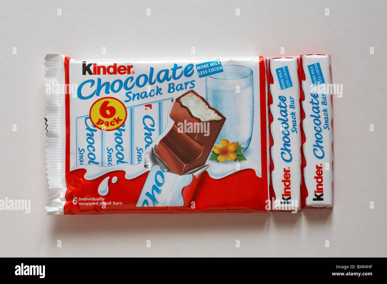 6 pack Kinder chocolate snack bars isolated on white background Stock ...