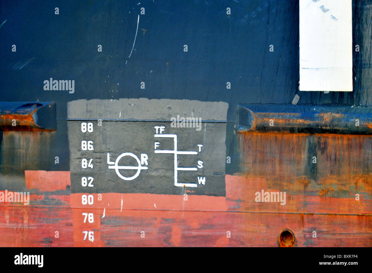 Plimsoll load line on side of ship, Mississippi River, New Orleans ...
