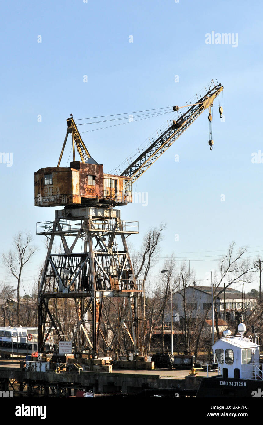 Old dock crane, Mississippi River, New Orleans, Louisiana Stock Photo ...