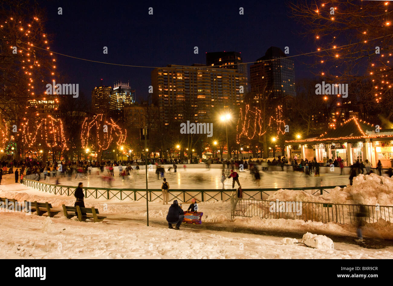 Christmas skating rink on Frog Pond, the Common, Boston, Ma, USA Stock ...