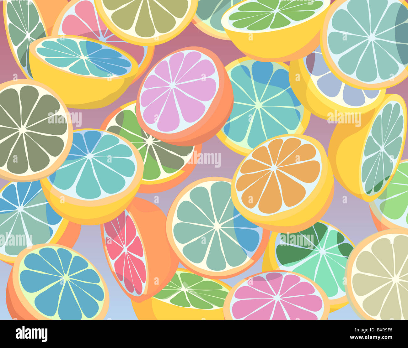Colorful illustration of falling sliced citrus fruit Stock Photo - Alamy