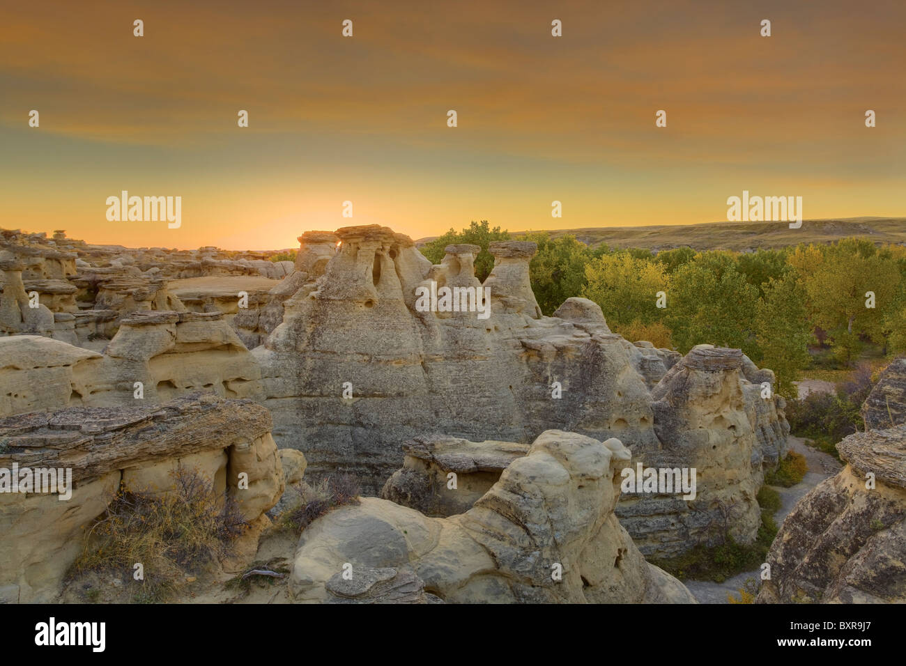 Hoodoos At Sunrise, Writing-On-Stone Provincial Park, Alberta, Canada ...