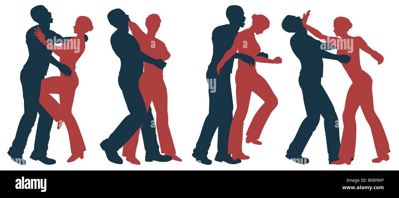 Set of illustrated silhouettes of self defense moves for women Stock ...