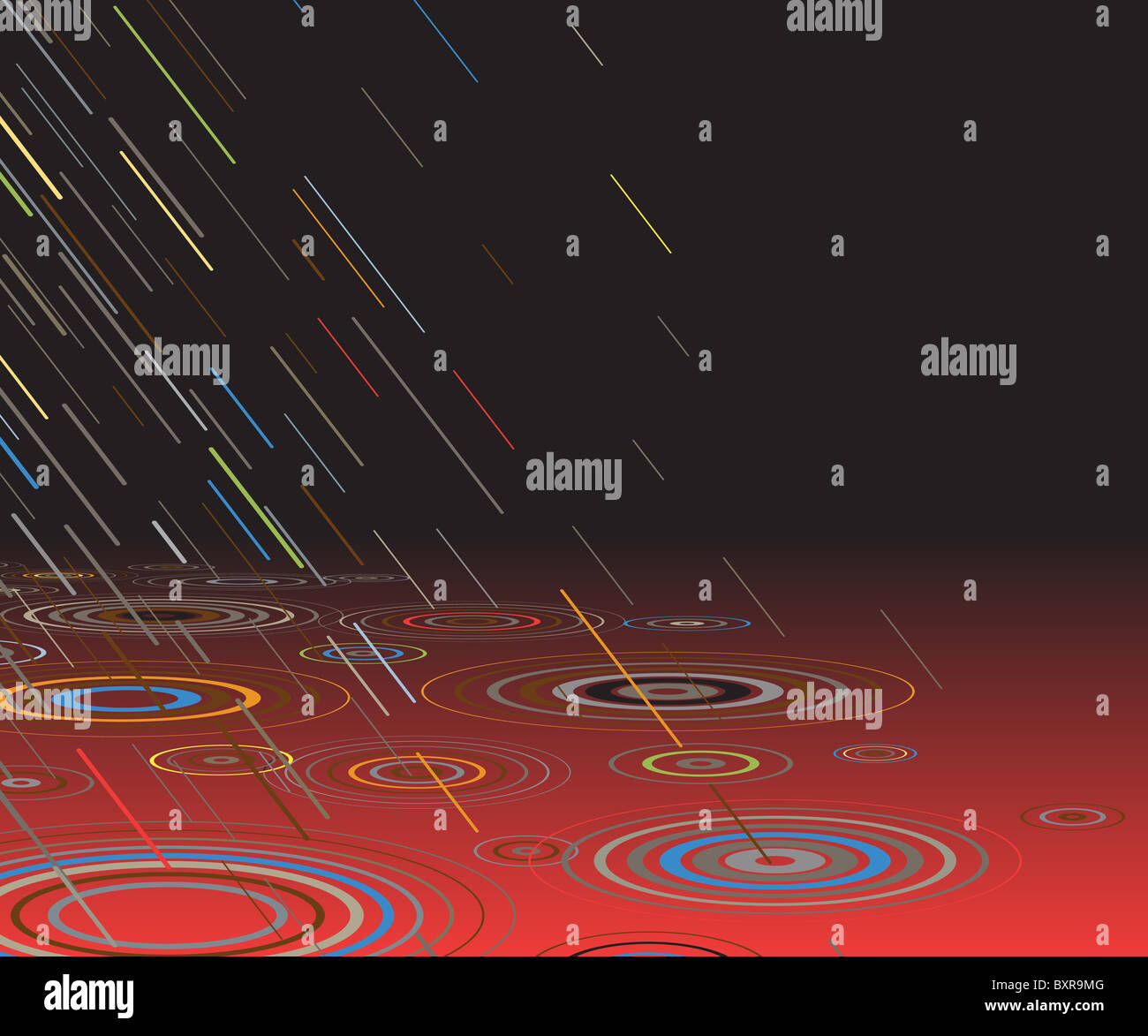 Illustration of colorful rain falling into red water at night with copy ...