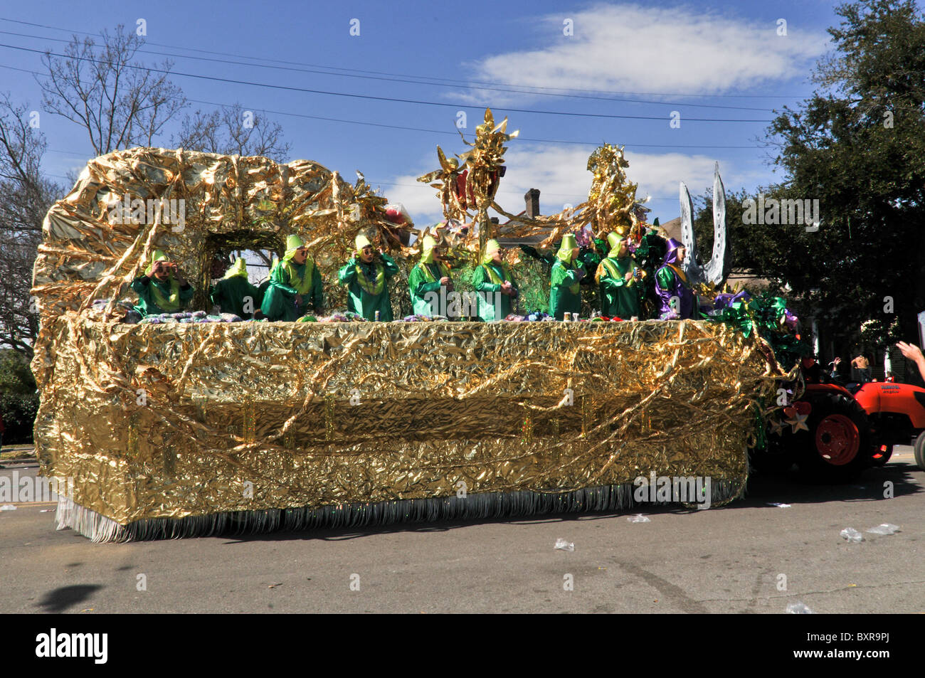 Foil covered float in Krewe of Mid-City parade, Mardi Gras 2010, New ...