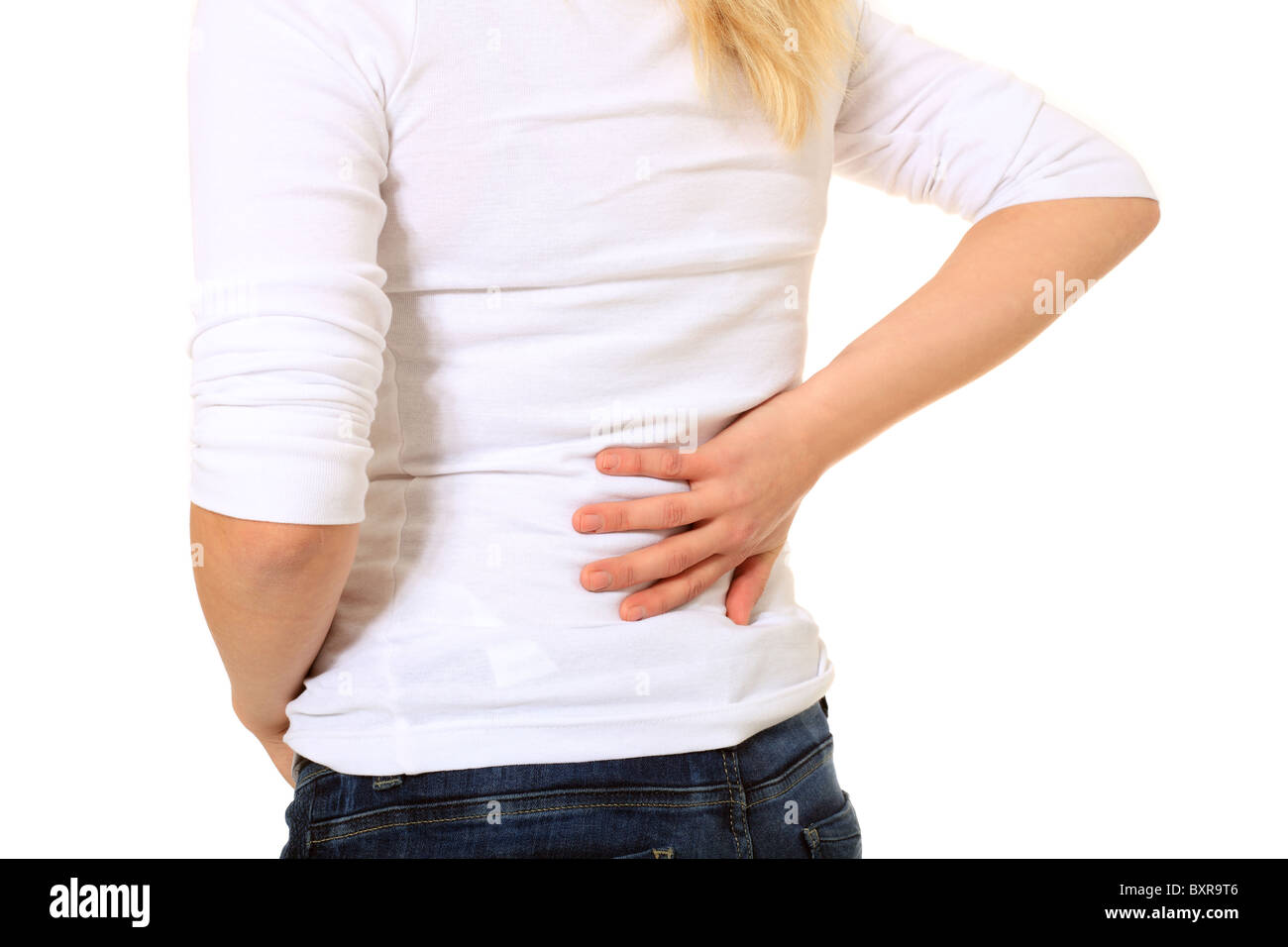 Female person suffering from backache. All on white background Stock ...