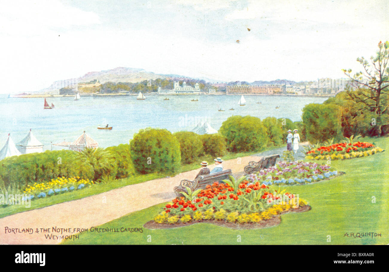 Picture postcard of Portland, Dorset by artist A R Quinton Stock Photo ...