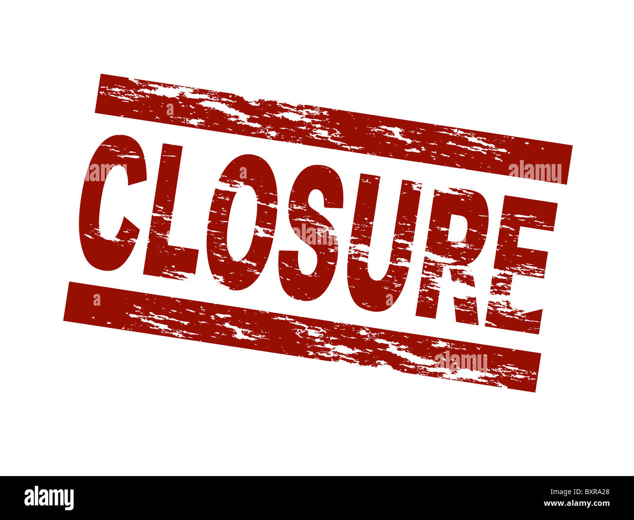 Stylized red stamp showing the term closure. All on white background ...