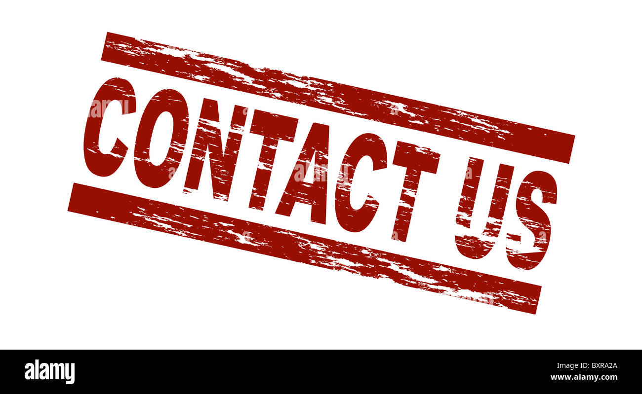 Stylized red stamp showing the term contact us. All on white background ...