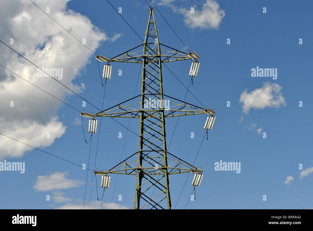 High voltage electricity pylon for the transport and transformation ...