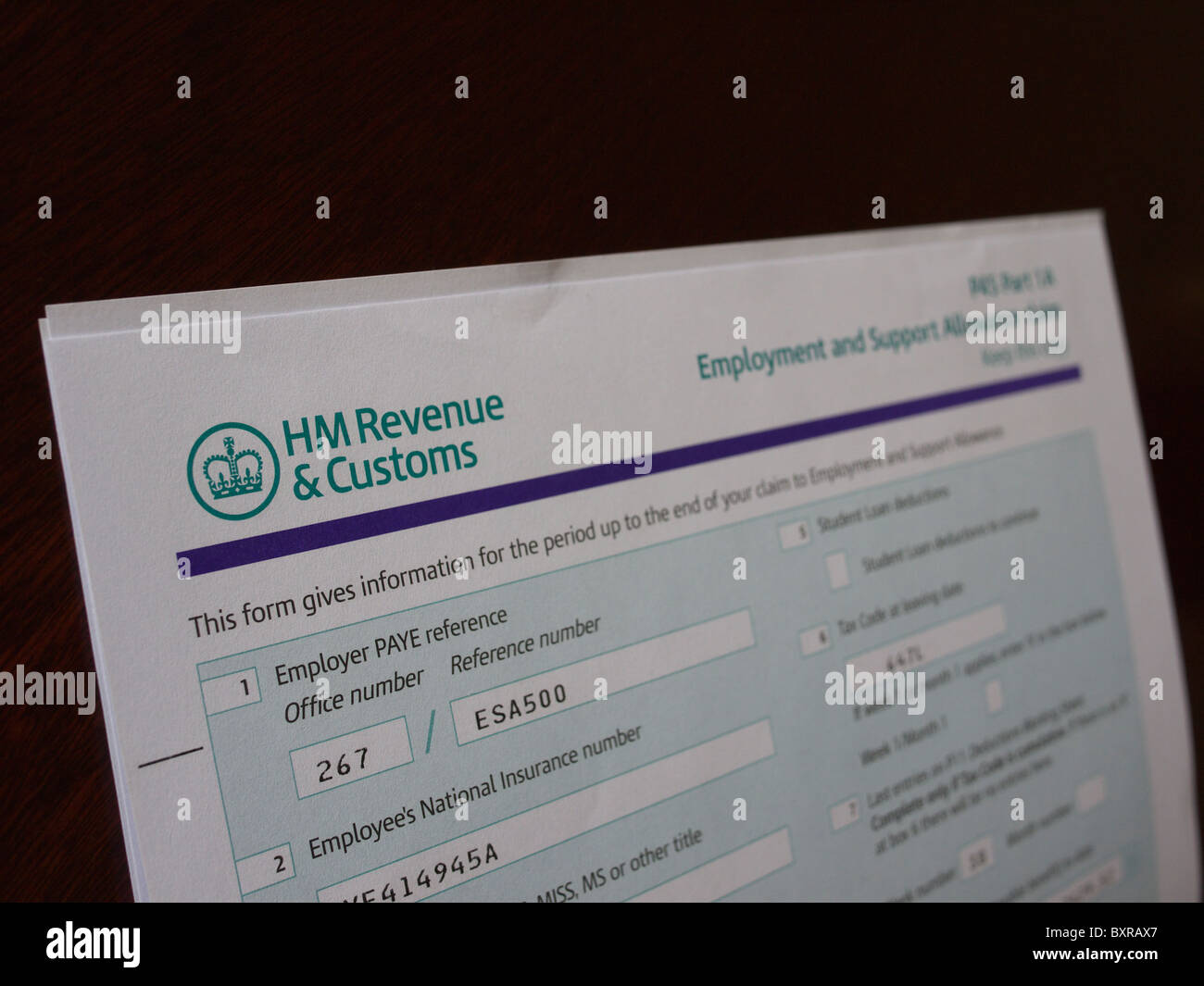 HM Revenue and Customs Employment and Support allowance claim form ...