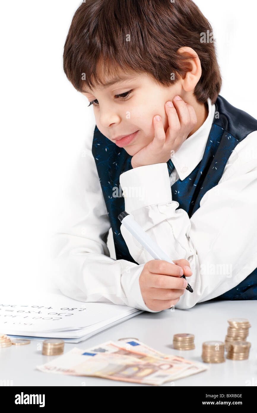 Child counting money and taking notes Stock Photo - Alamy