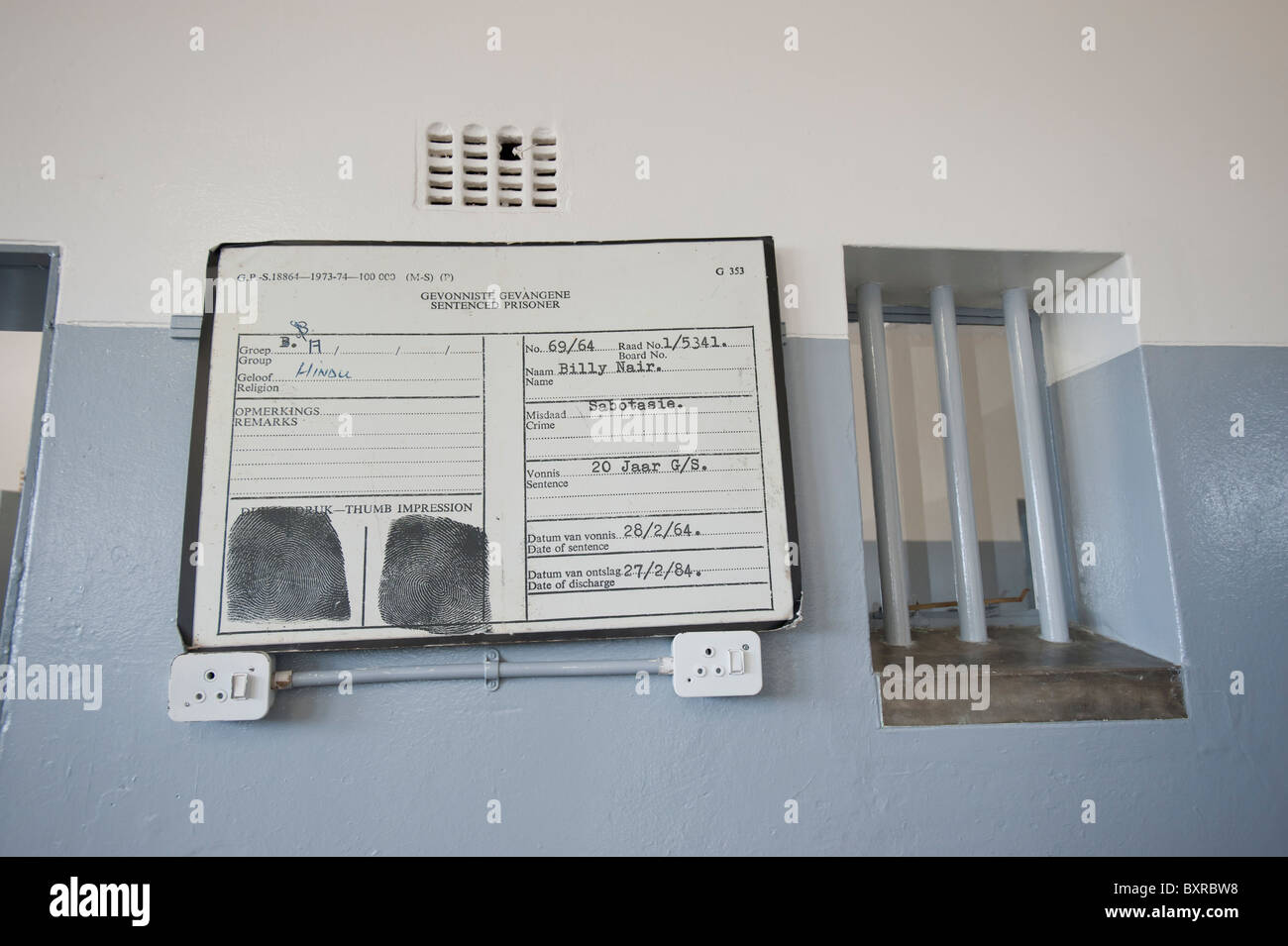 Example of a Typical Prisoners Record Card displayed for Tourists in ...