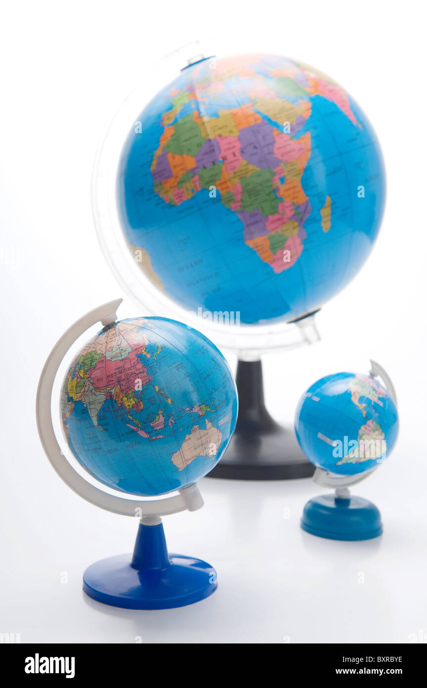Three earth globes Stock Photo - Alamy