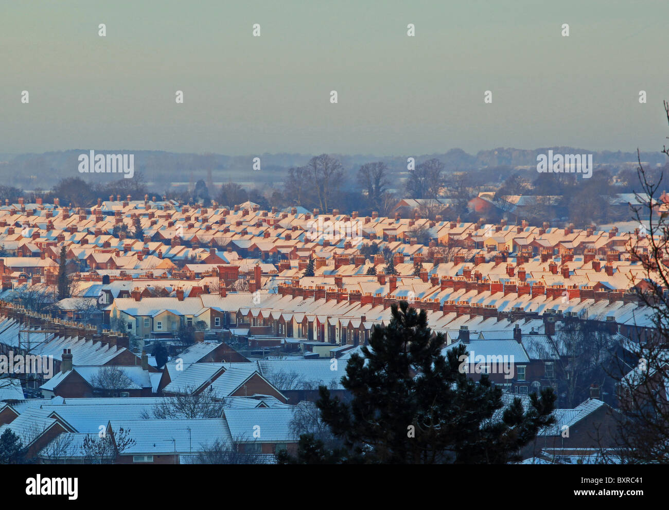 Roofs of Terraced Houses, Norwich under snow Stock Photo - Alamy