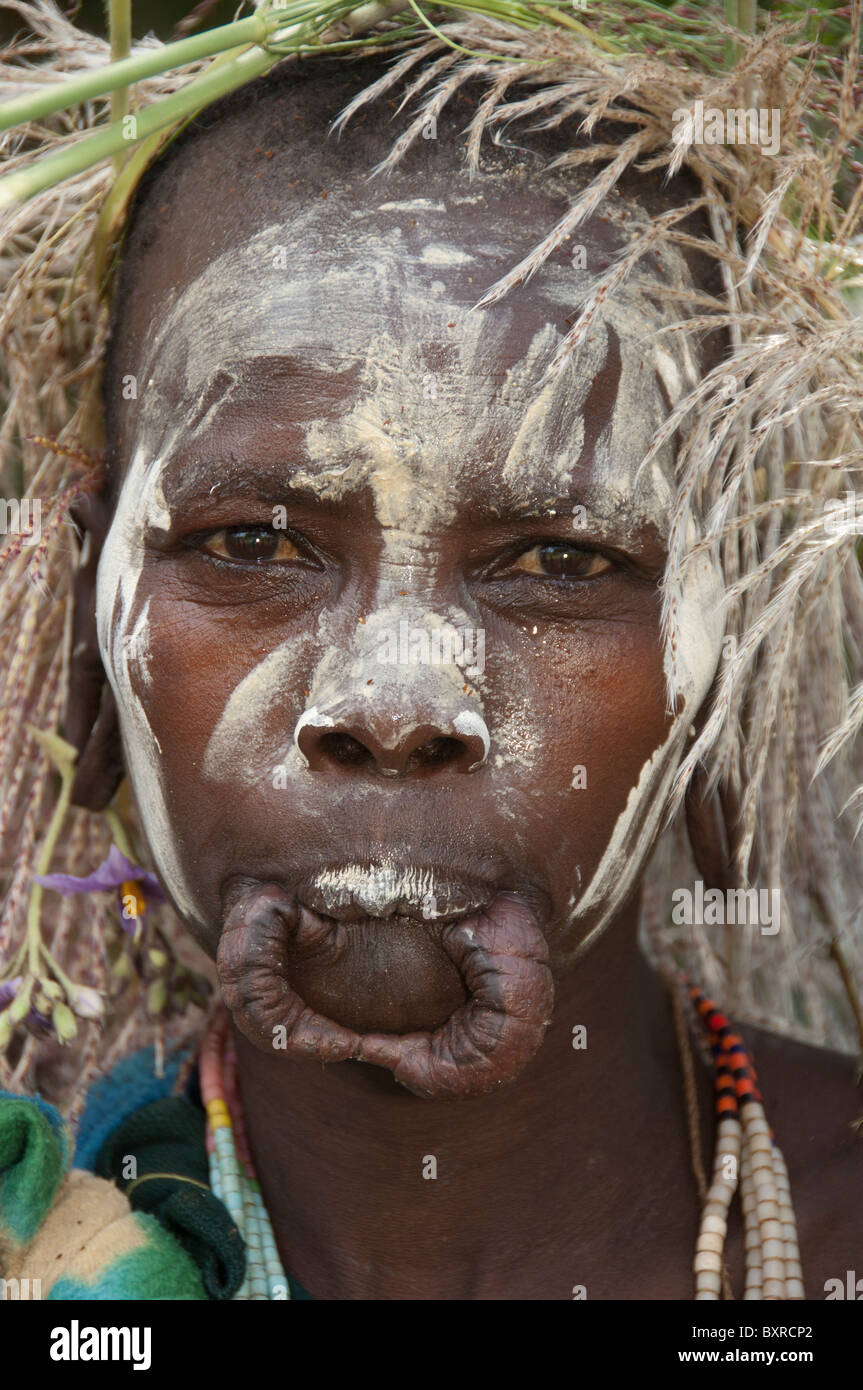 Surma woman with stretched lower lip, Kibish, Omo River Valley ...