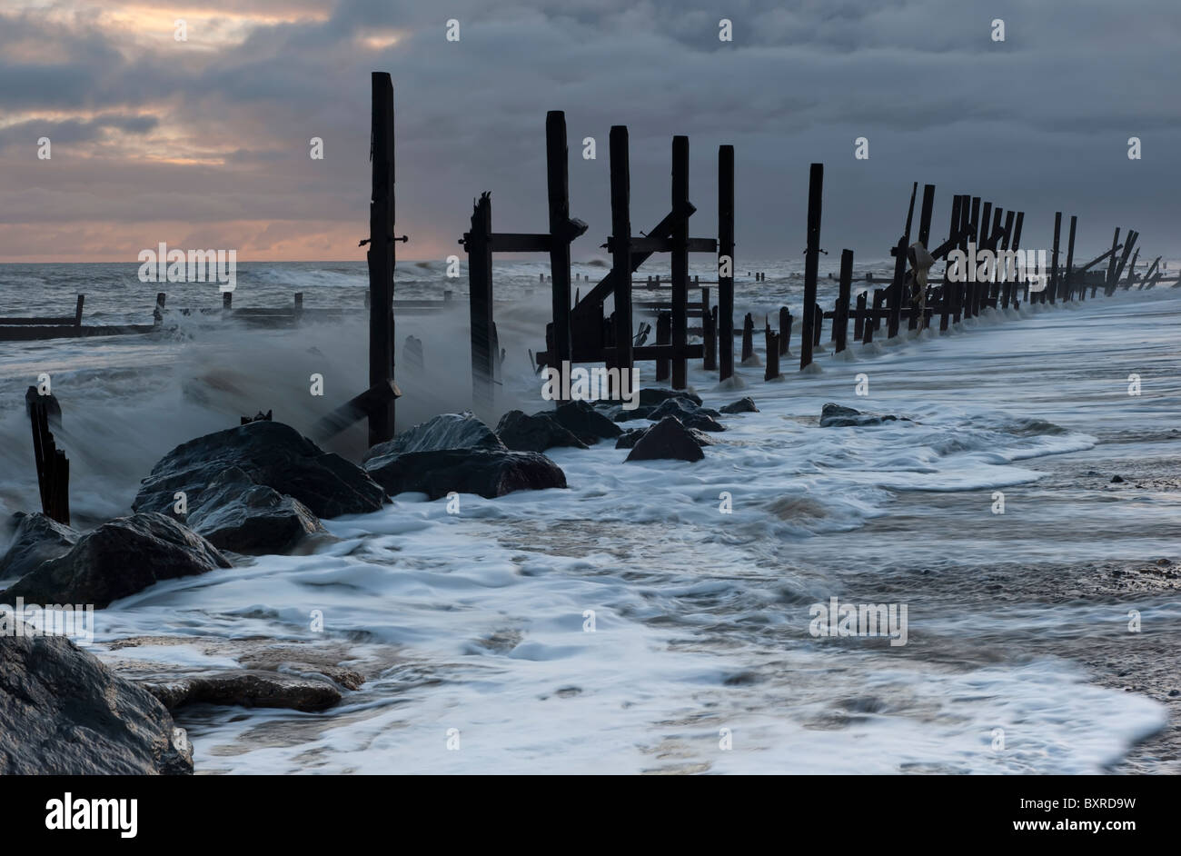 Sea defences at Happisburgh beach, Norfolk, UK Stock Photo - Alamy