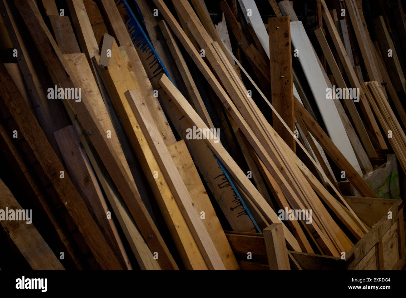 A pile of used and spare wood pictured in a box at the Woodstore in ...