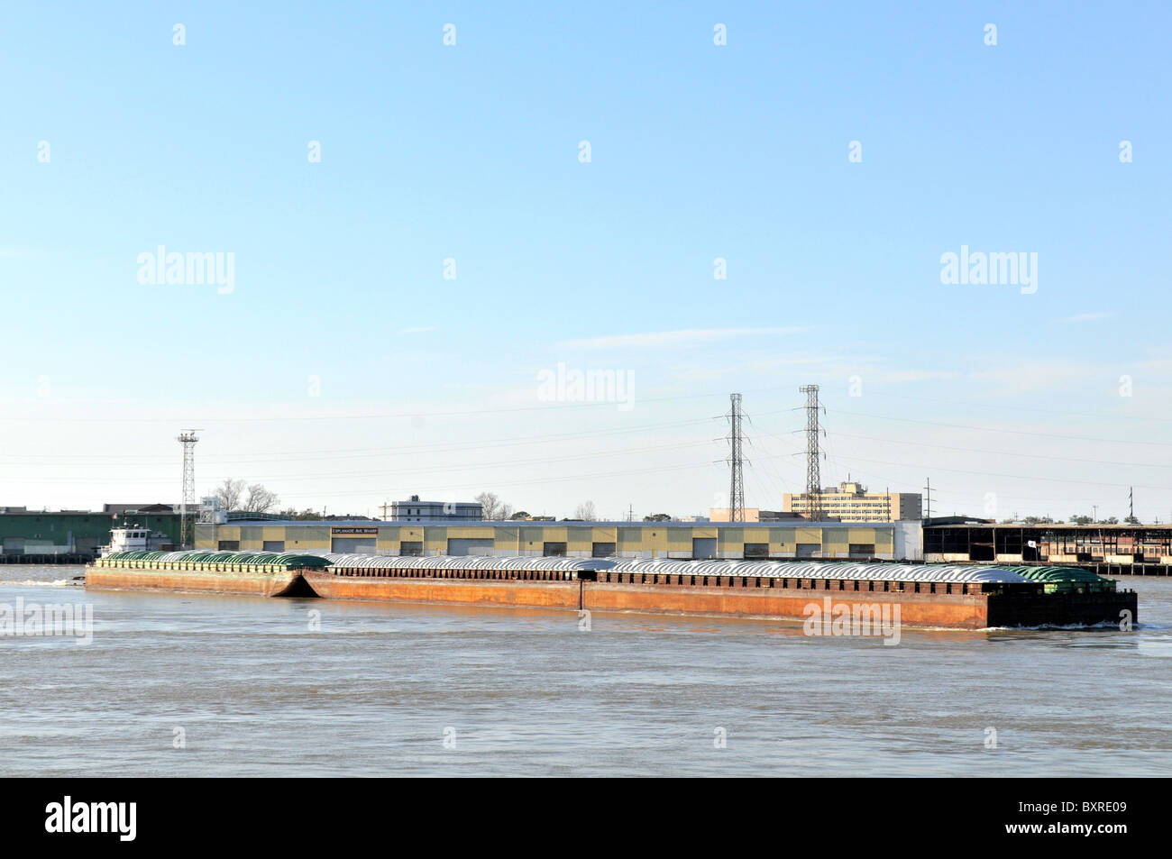 Tug pushing grain barges, Mississippi River, New Orleans, Louisiana ...