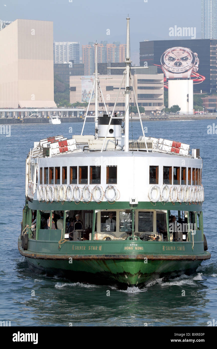 The Star Ferry crossing the harbour between Kowloon and Central in Hong ...