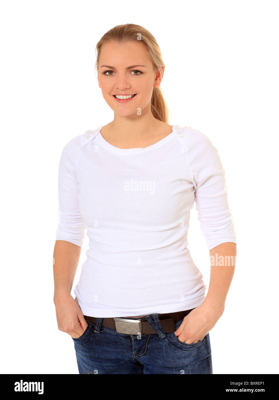 Attractive blonde woman. All on white background Stock Photo - Alamy