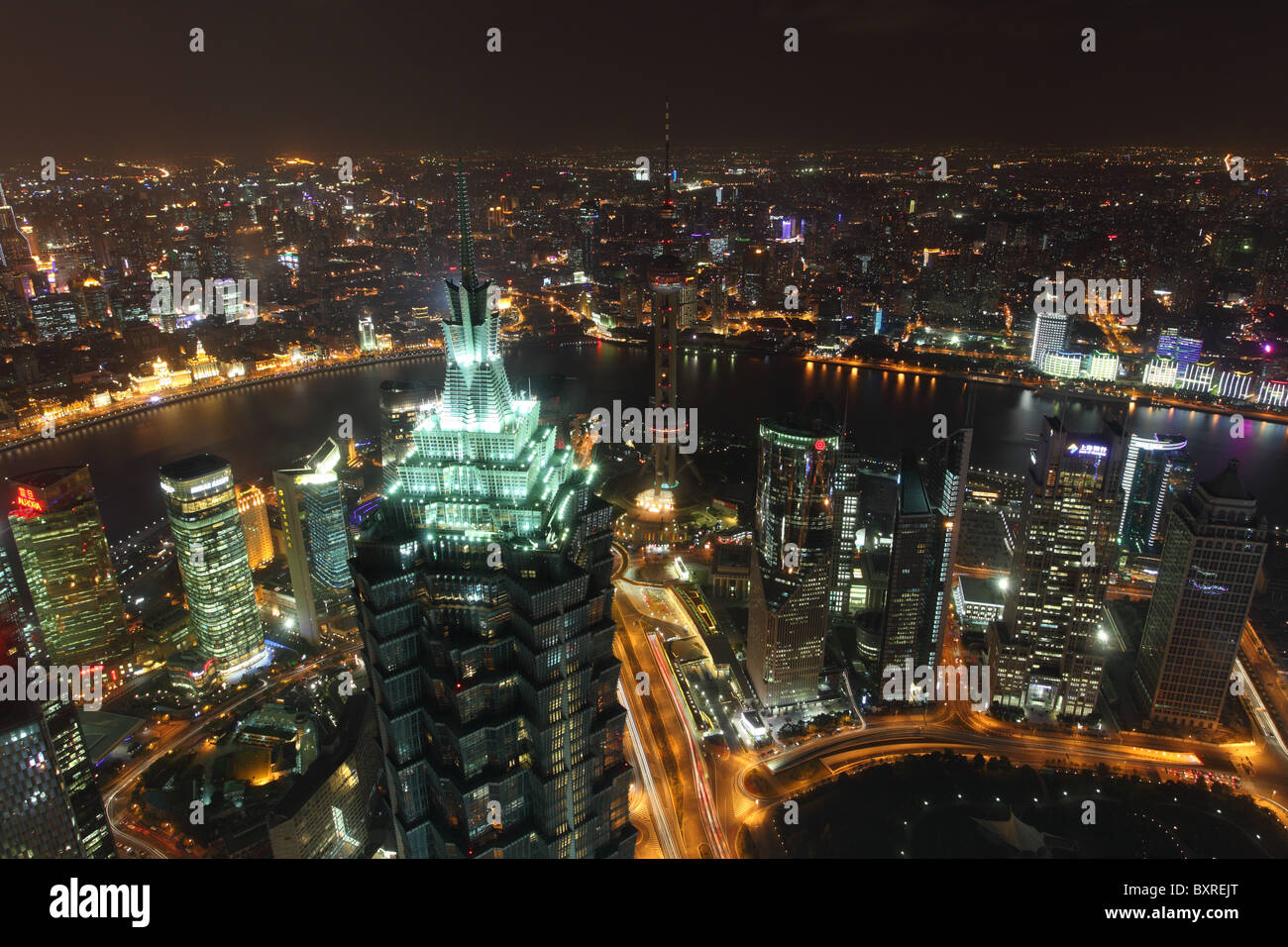 Aerial view over the megacity Shanghai at night Stock Photo - Alamy
