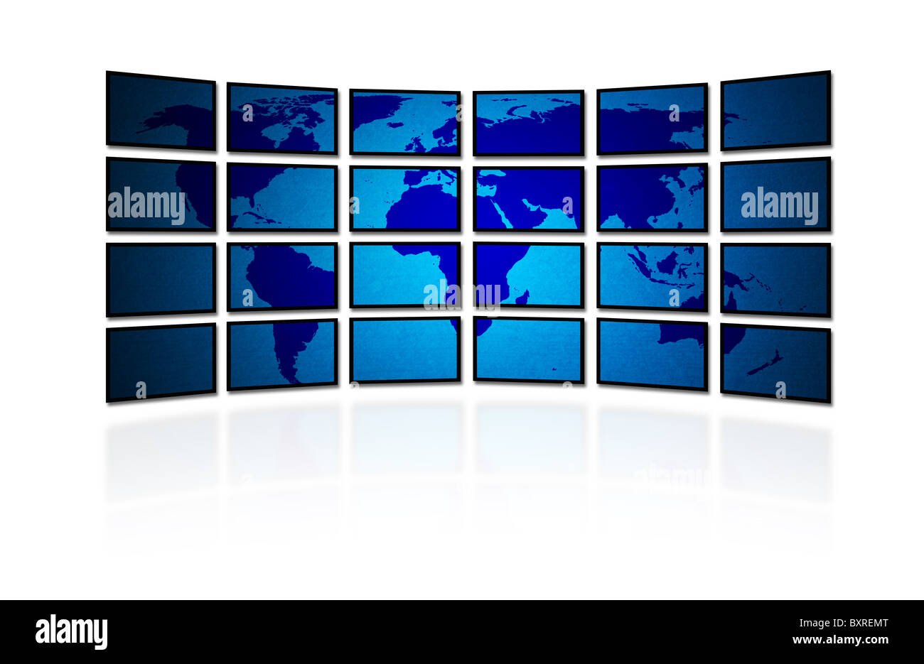 World map on digital TV wall, with shadows and reflection Stock Photo ...
