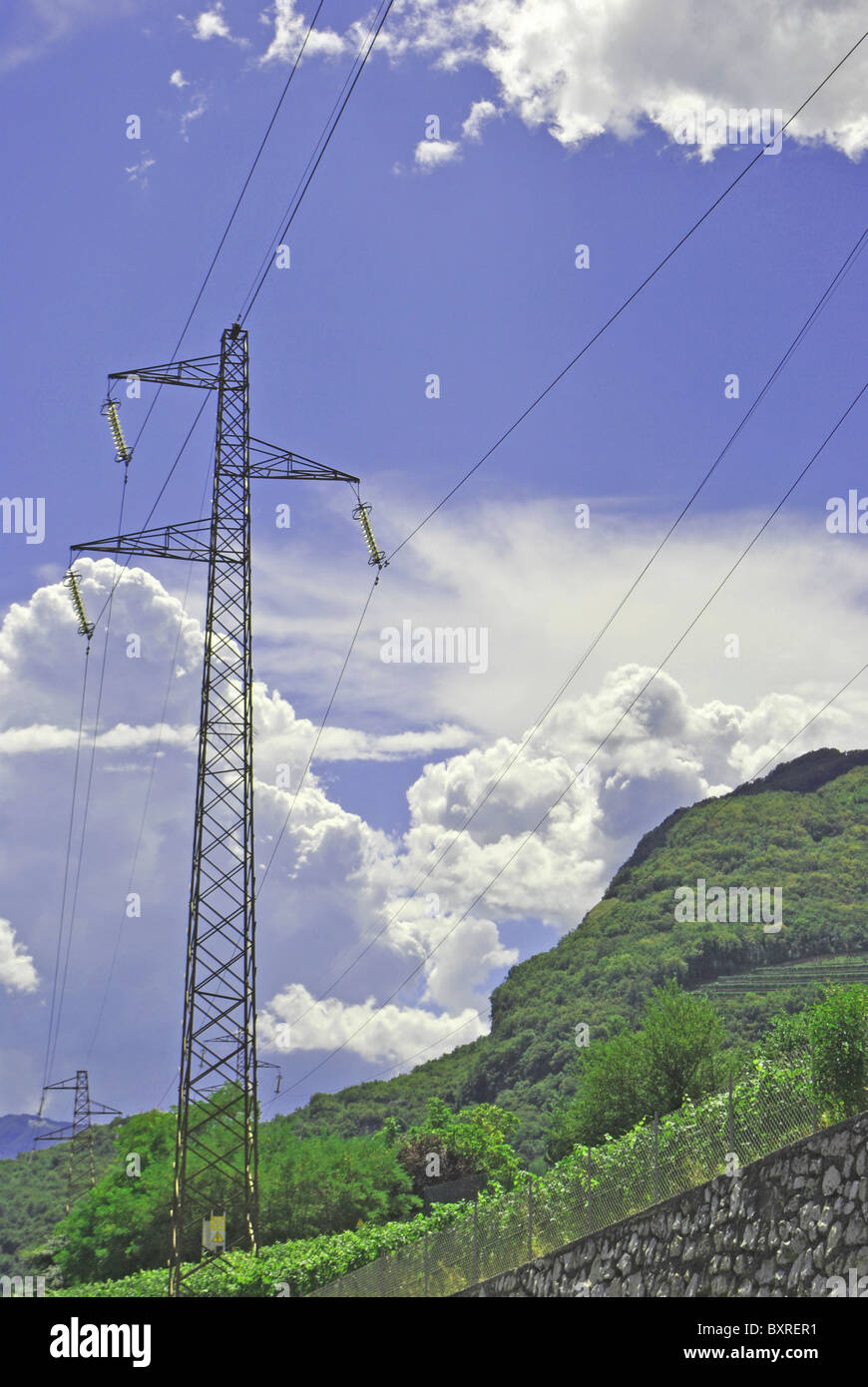 High voltage electricity pylon for the transport and transformation ...