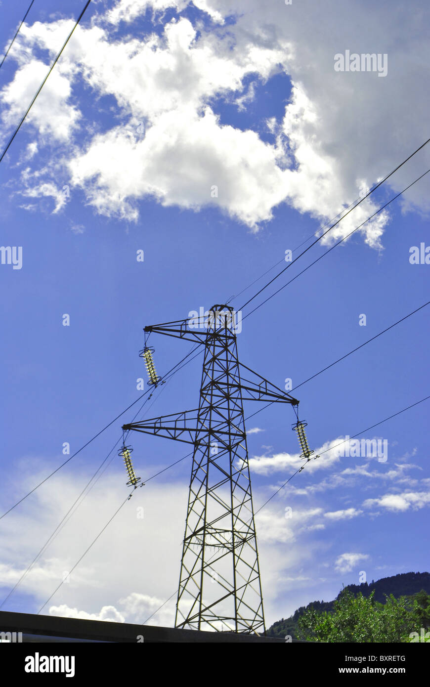 High voltage electricity pylon for the transport and transformation ...