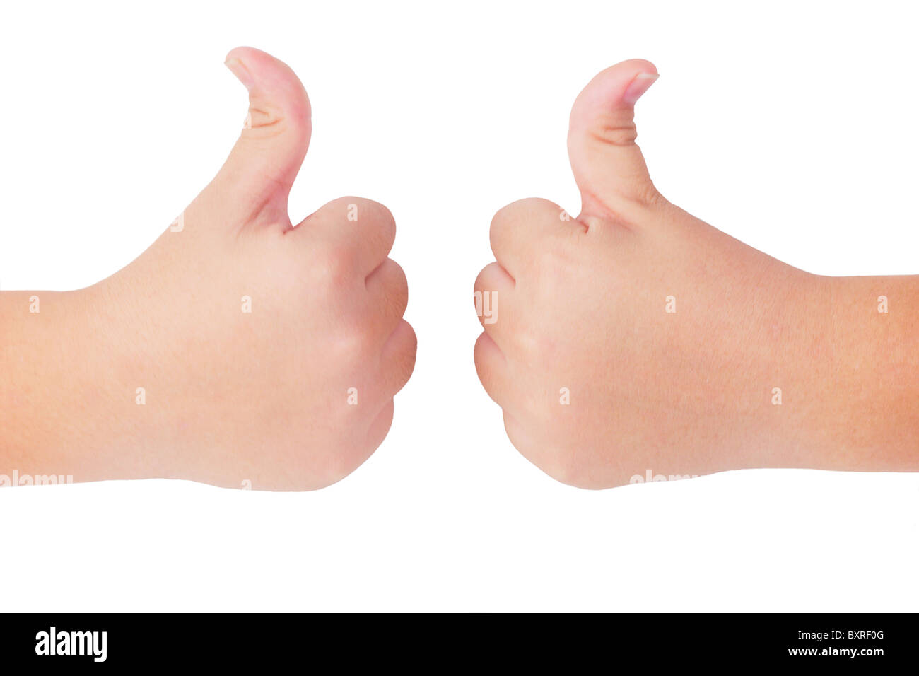 Kid's hands, left and right, showing thumbs up gesture on white ...