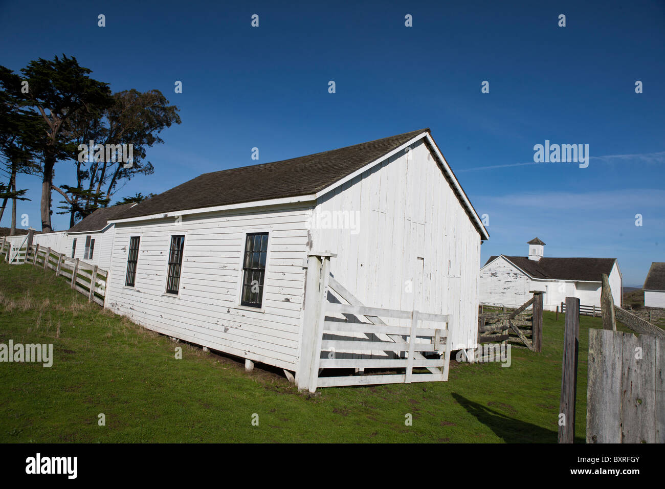 White building a part of the Pierce Point Ranch complex, Point Reyes ...