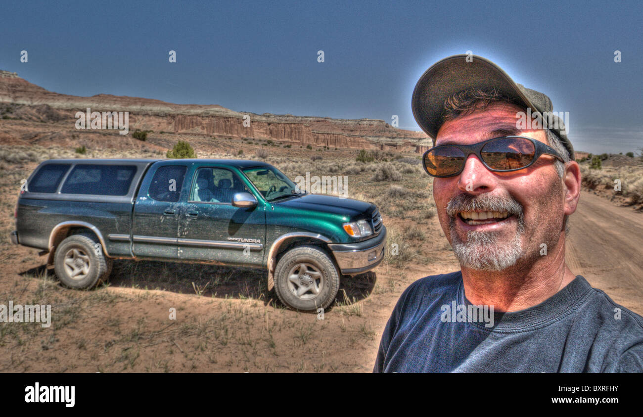 HDR of photographer, John Reddy and his truck in Upper Cathedral Valley ...