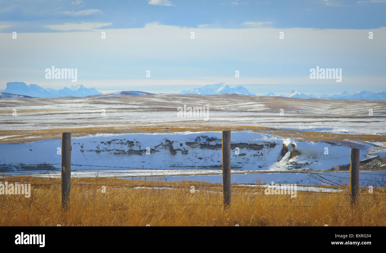 Gravel road leading to Blood Indian Reserve in southern alberta Canada ...