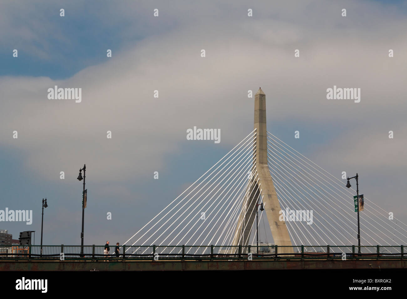 Pedestrians walking across the North Washington Street Bridge in Boston ...