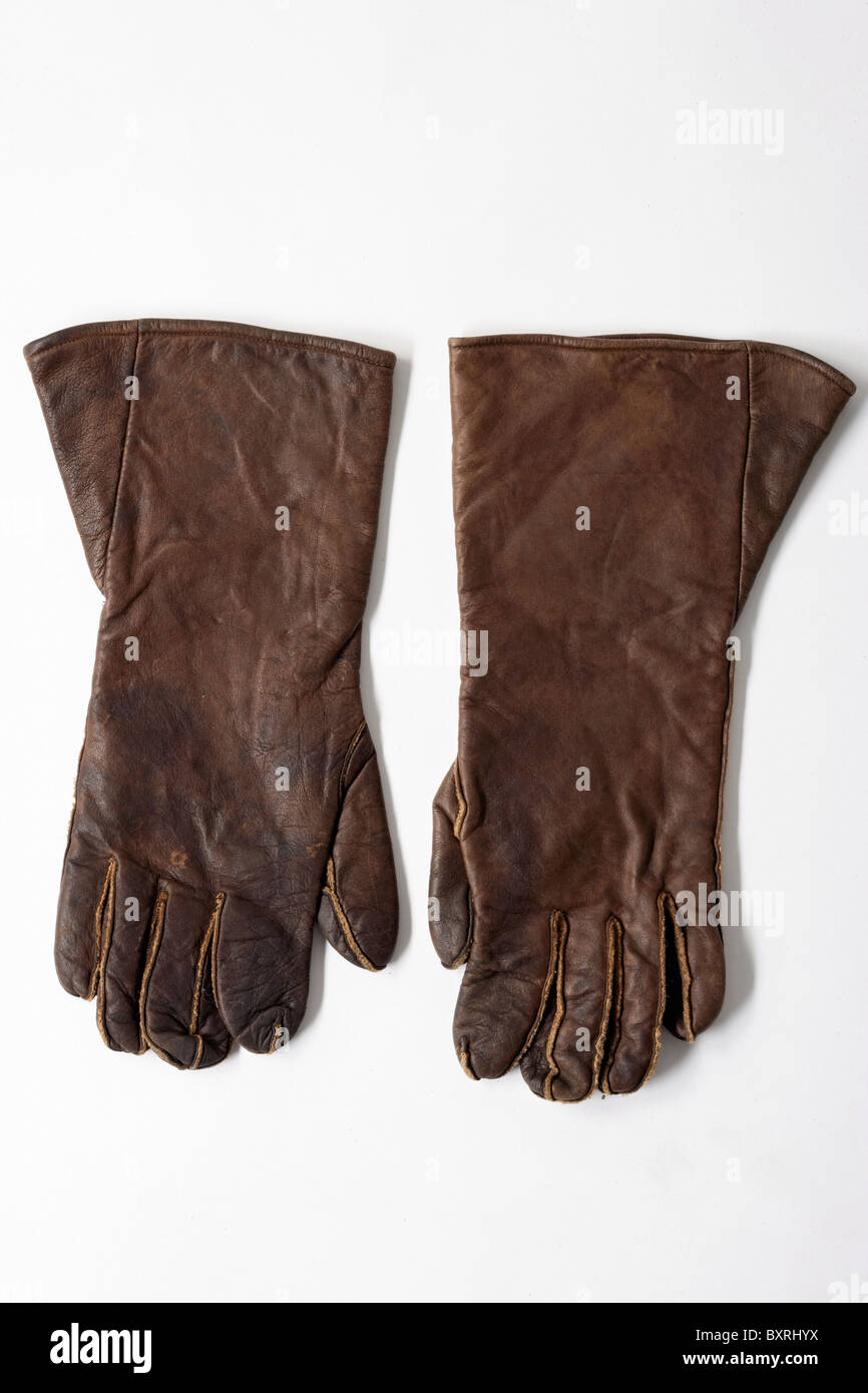 Pair of brown leather D-type gauntlets as worn by RAF pilots during ...