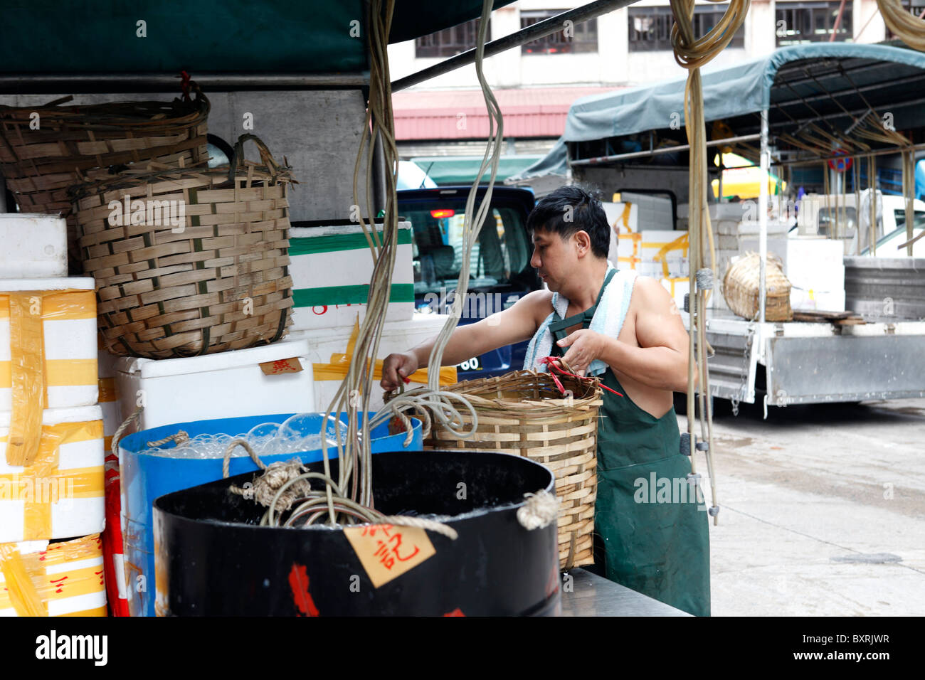 Live freshly caught fish being loaded onto vans on Av de Demetrio ...