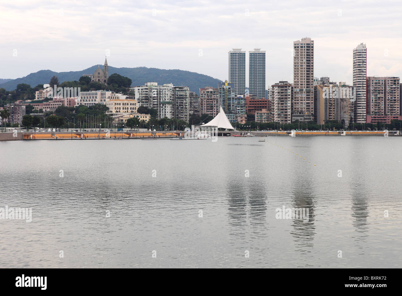 High rise buildings built around the edge of Nam Van lake, Macau Stock ...