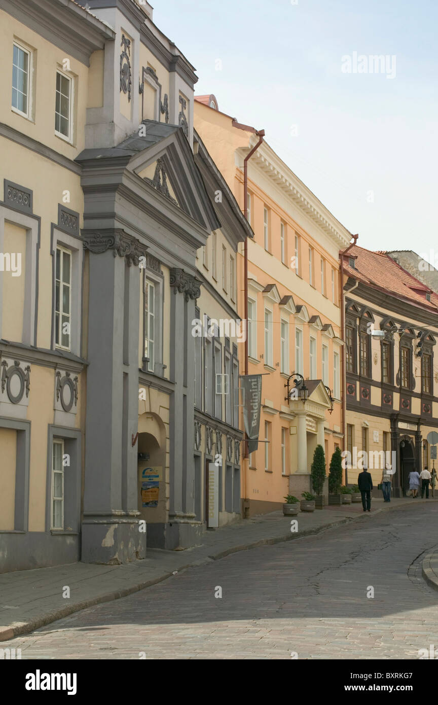 Lithuania, Vilnius, Domininkonu, Mansions on street at old town Stock ...