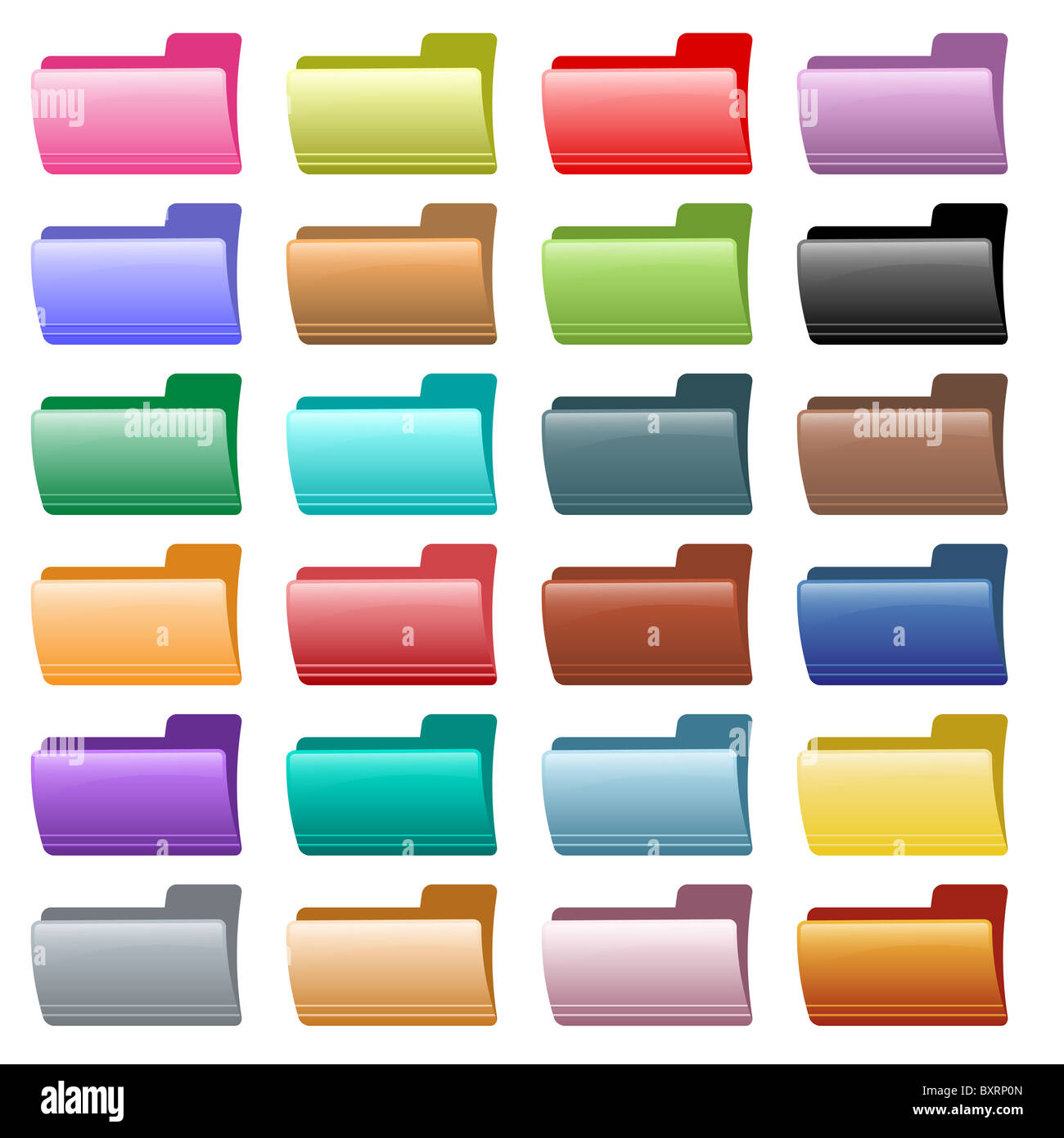 Web folder icons in 24 assorted glossy colors. Isolated on white Stock ...