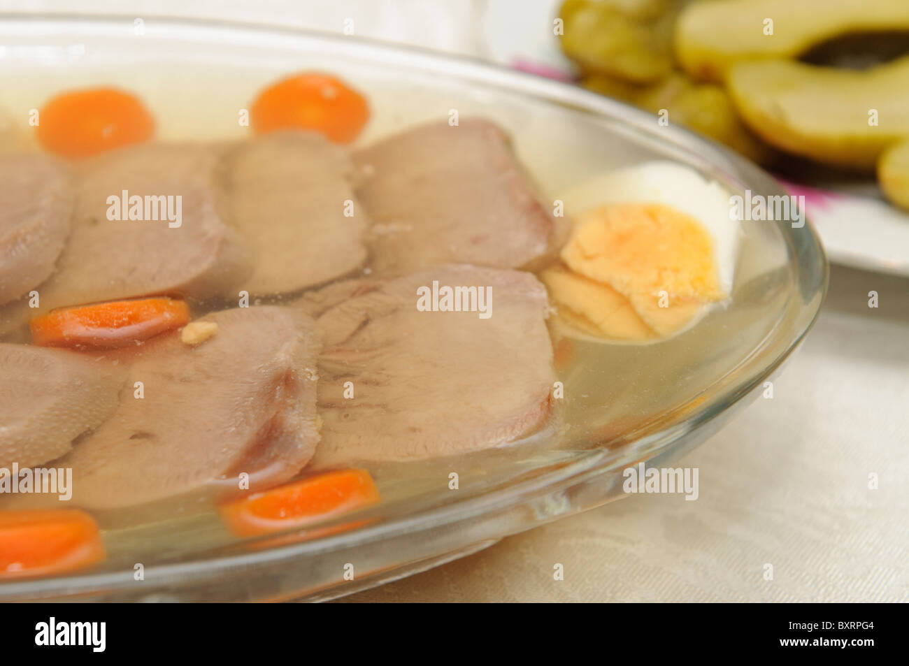 Traditional polish beef tongue in jelly Stock Photo - Alamy