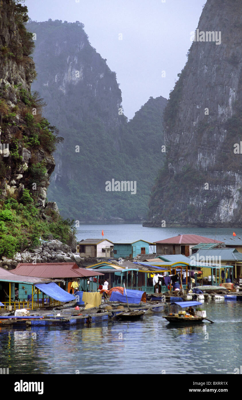 Floating village, Halong bay, Vietnam Stock Photo - Alamy