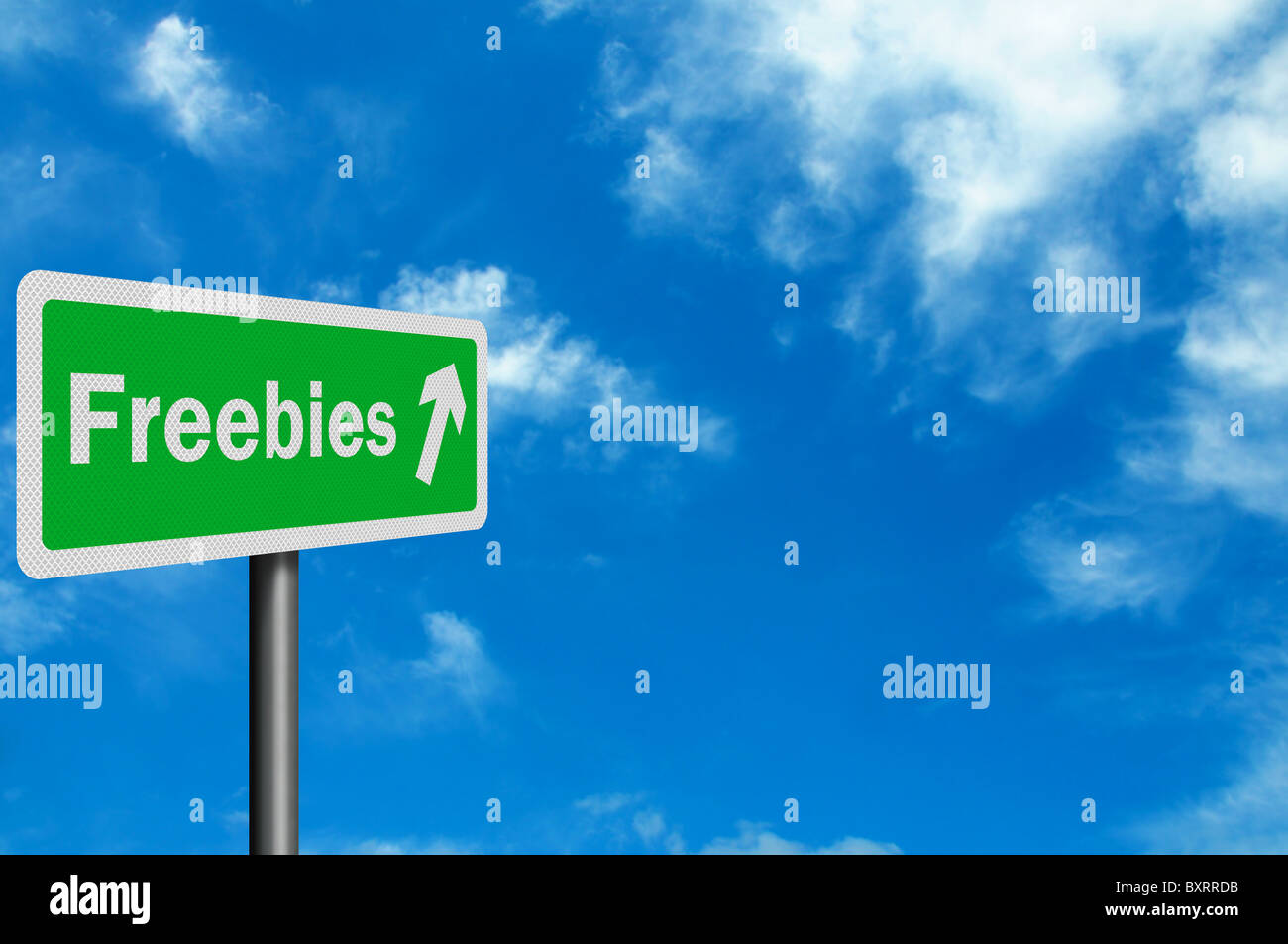 Photo realistic metallic, reflective 'freebies' sign with space for ...