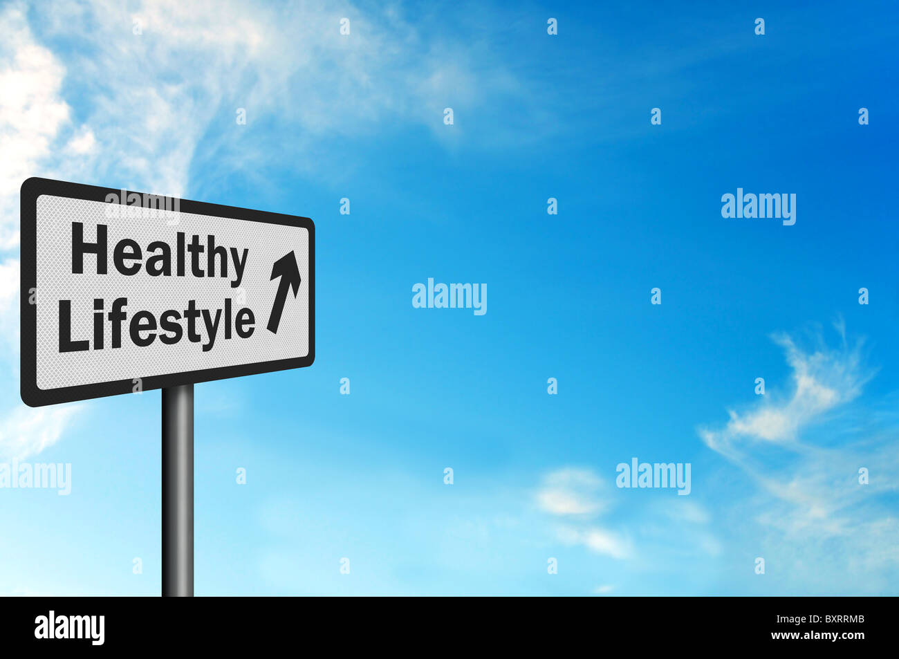 Photo realistic metallic, reflective 'healthy lifestyle' sign with ...
