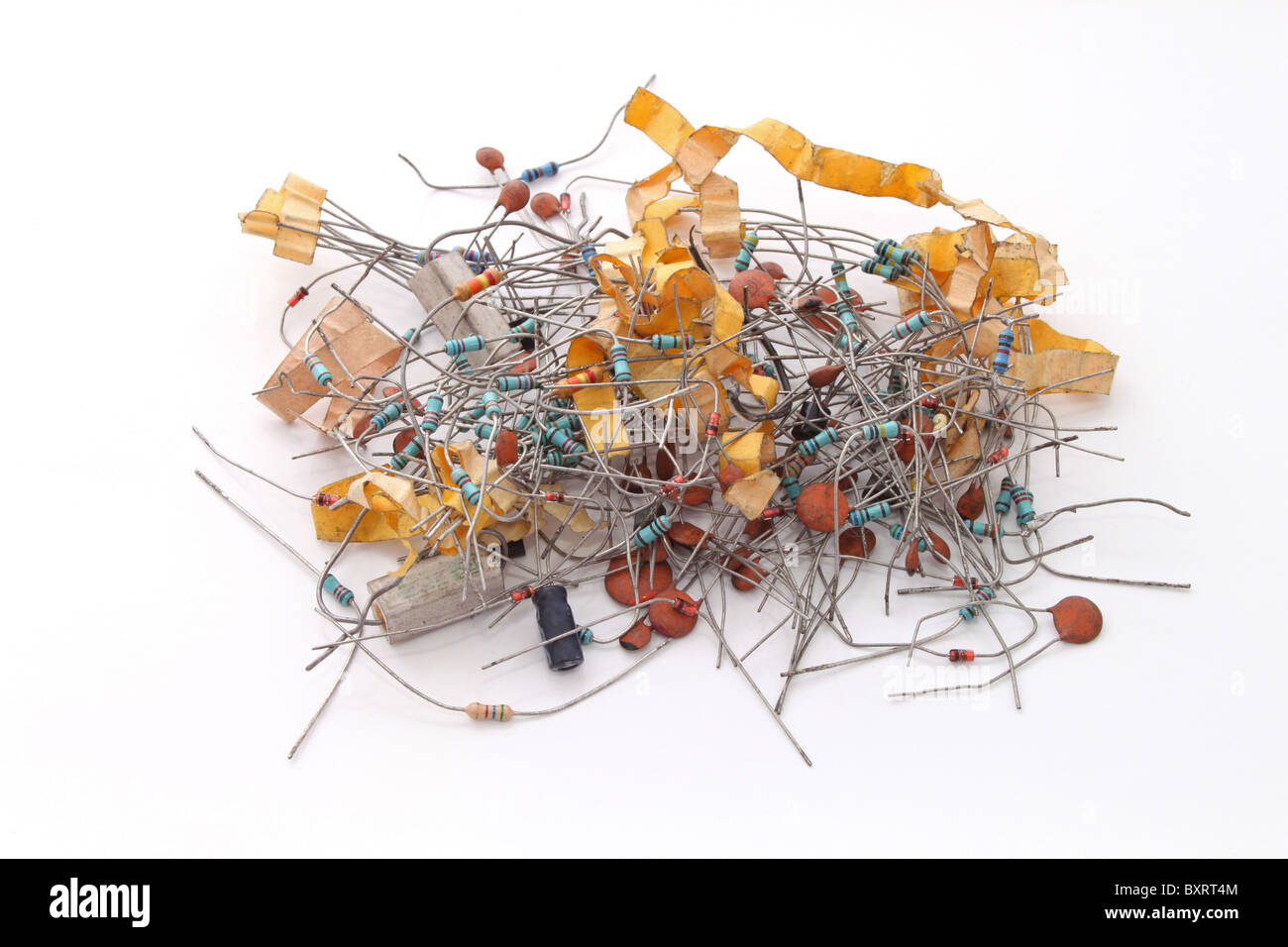 Assorted electronics components on a plain white background Stock Photo ...