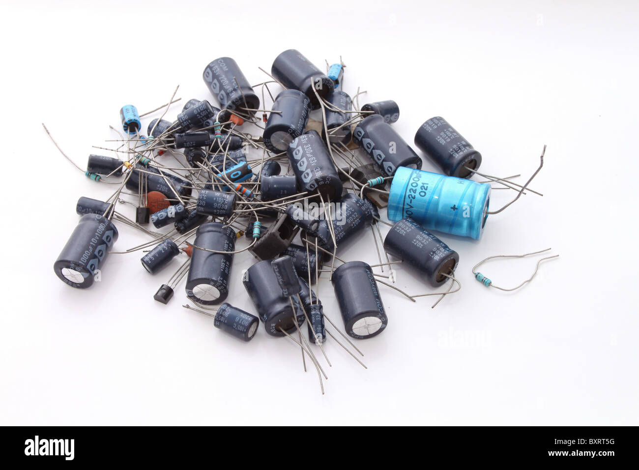 Assorted electronics components on a plain white background Stock Photo ...