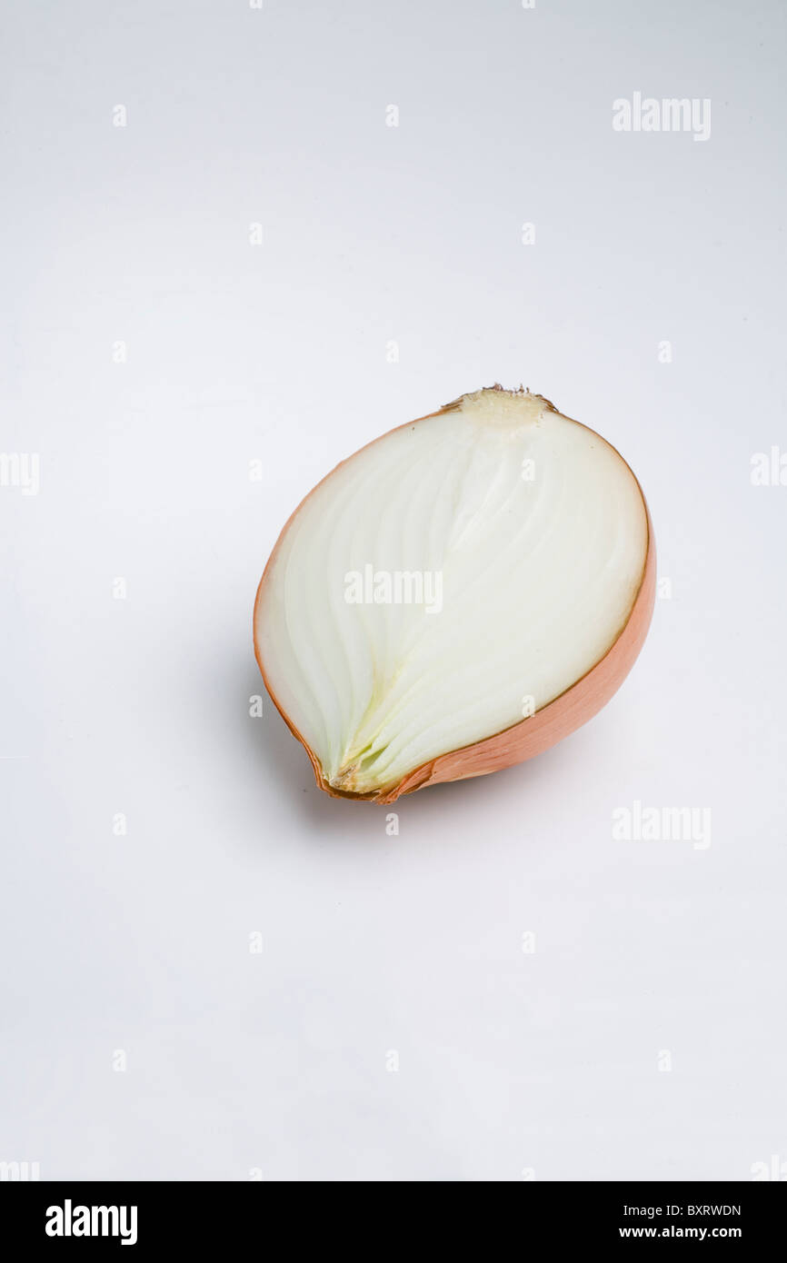 Brown onion cut into half on white background Stock Photo - Alamy