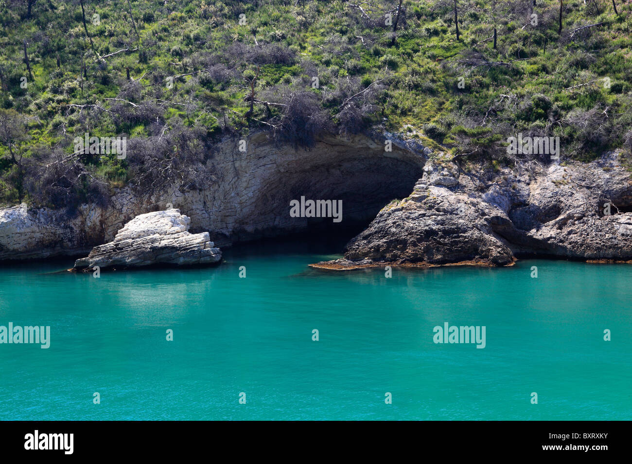 Cave, coast between Mattinata and Vieste, Gargano Promontory, Gargano ...
