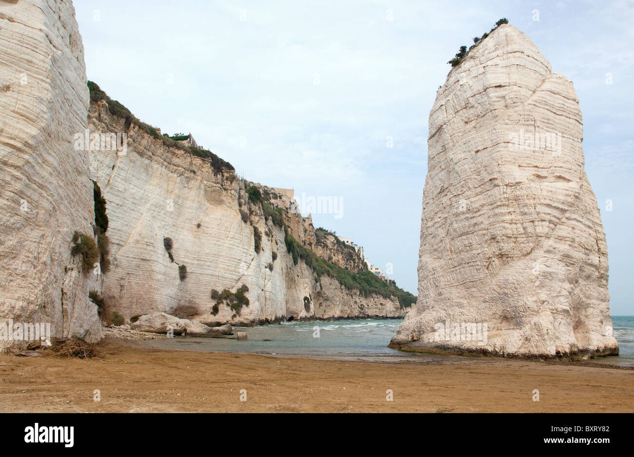 Vertical rocky monolith, Castle Beach, Pizzomunno, Vieste, Puglia ...
