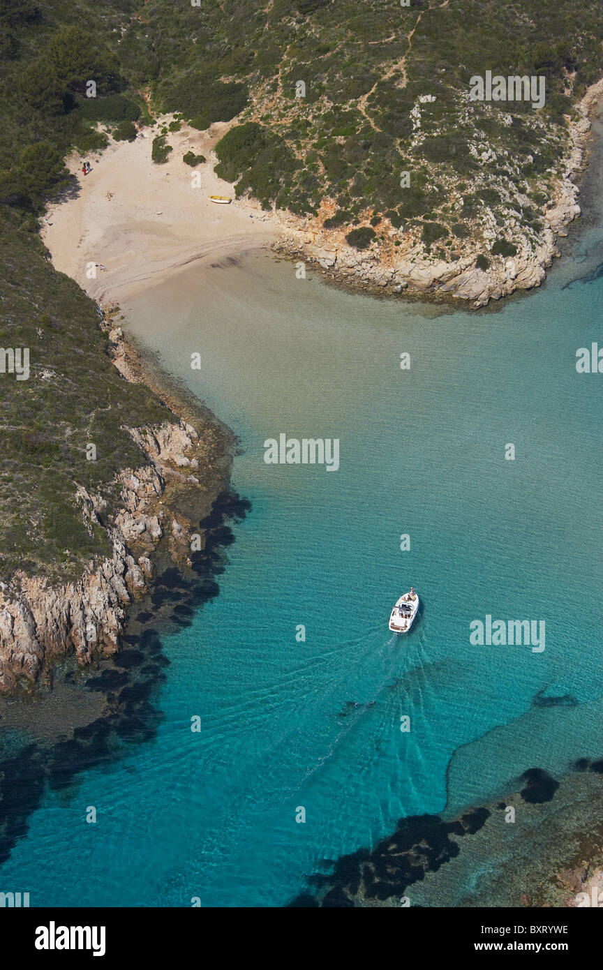 Aerial View of Scenic Beach Lagoon With Boat and Clear Blue Water in ...