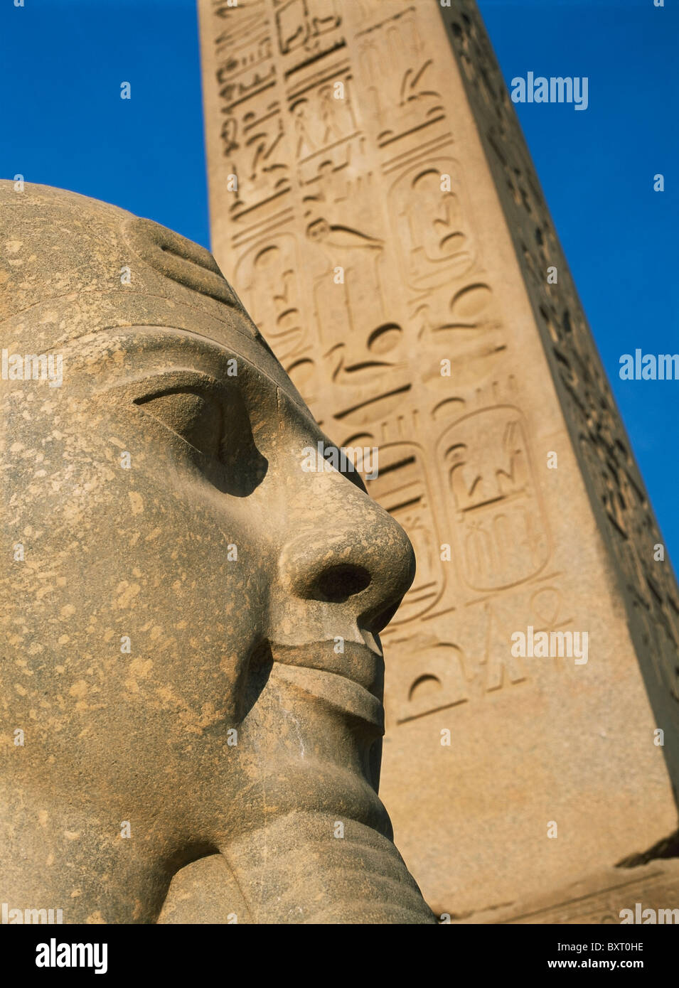 Detail Of Head Of Pharaoh In Front Of Obelisk Stock Photo - Alamy